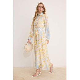 Marineblaues, gebl&uuml;mtes Maxikleid f&uuml;r Damen, lang, l&auml;ssig/alltagstauglich, A-Linie, Hijab-Schnitt