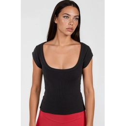 Schlanke Passform Rippstrick U-Hals Bluse