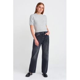 High-Waist Gerades Bein Baumwolljeans