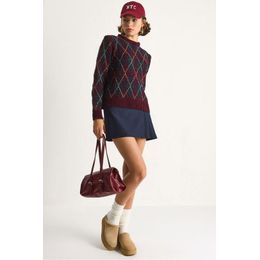 Damen Rundhals Strickpullover mit Rautenmuster
