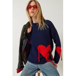 R&uuml;schen-Herz-Muster Rundhals-Pullover