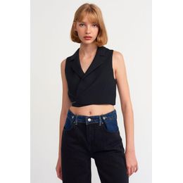 Damen Taillierte Crepe-Crop-Bluse mit Bindeband vorne