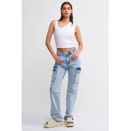 Hochgeschnittene Weite Cargo-Jeans