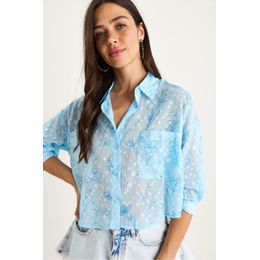 Florales Jacquard Kurzarm-Hemd mit Knopfleiste und Tasche