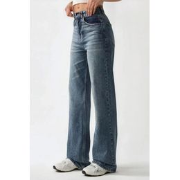 Hochtaillierte gerade Denim-Jeans