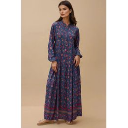 Bedrucktes V-Ausschnitt Maxikleid mit Kn&ouml;pfen