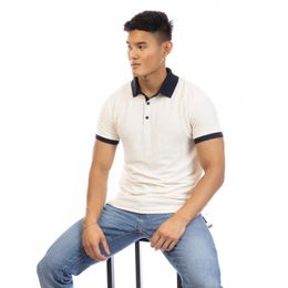 Peter Werth - "Reeves" Poloshirt f&uuml;r Herren, gerippt, kurz&auml;rmlig (Naturwei&szlig;)