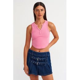 Damen Rippstrick-Crop-Bluse mit Kn&ouml;pfen