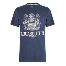 Aquascutum - T-Shirt f&uuml;r Herren, Rundhalsausschnitt (Marine/Wei&szlig;)