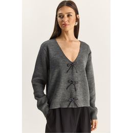 Button Detail Strick V-Ausschnitt Cardigan