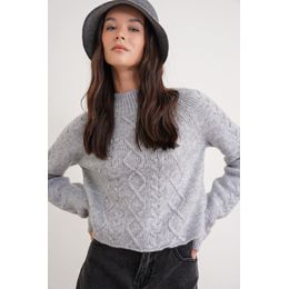 Rippstrick-Pullover mit Argyle-Muster und halbem Stehkragen