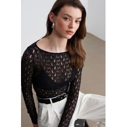 Schlanke Passform Spitzen-Boot-Ausschnitt-Bluse