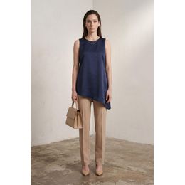 Satin Crew-Neck &Auml;rmellose Lange Bluse mit Schlitz