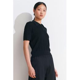 Strukturierte Spitzenstrick-Polo-Bluse