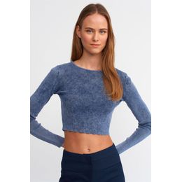 Damen Rippstrick Crop Crew Neck Pullover