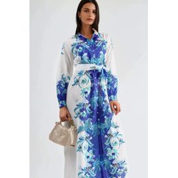 Blumenkleid mit G&uuml;rtel in Midi-L&auml;nge