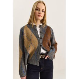 Rautenmuster Rundhals-Cardigan