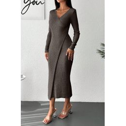 Rippoptik Bootsausschnitt Bodycon Midi-Kleid
