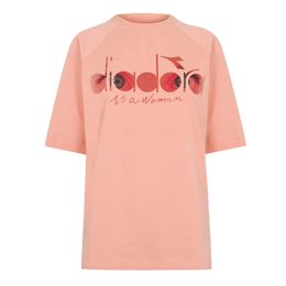 Diadora - T-Shirt f&uuml;r Damen, Rundhalsausschnitt, Raglan&auml;rmel (Korallrot)