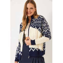 Geometrisches Muster Rei&szlig;verschlusskragen-Cardigan