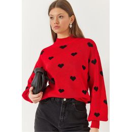 Pullover mit Herzmuster und l&auml;ssigem Schnitt