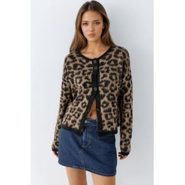 Leopardenmuster Knopf-Cardigan
