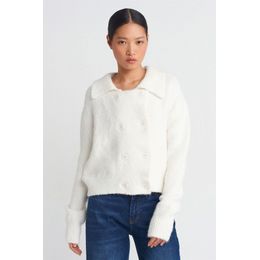 Rippstrick-Polokragen-Button-Cardigan
