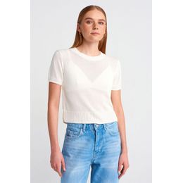 Damen Rippstrick Rundhals Kurzarmpullover