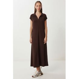 Polo-Kragen Pull-On Midi-Kleid mit Tasche