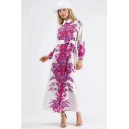 Blumenkleid mit G&uuml;rtel in Midi-L&auml;nge