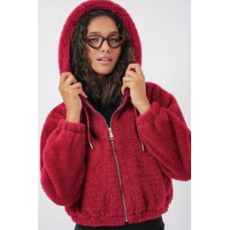 Crop Pl&uuml;sch Rei&szlig;verschluss-Front-Hoodie