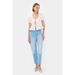 Kurzarm Bluse mit Knoten vorne im V-Ausschnitt