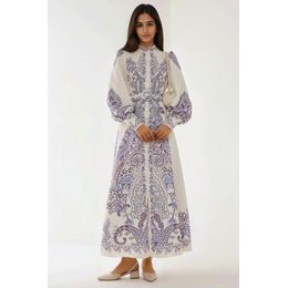 Bedrucktes Maxikleid mit langen &Auml;rmeln und G&uuml;rtel