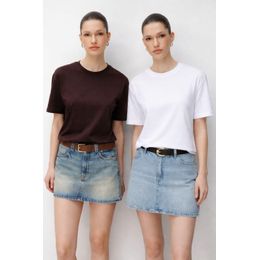 &Uuml;bergro&szlig;es Rippstrick Crew-Neck Zwei-Teile T-Shirt Set