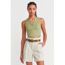 Damen Ripp-Crop-Bluse mit Kn&ouml;pfen
