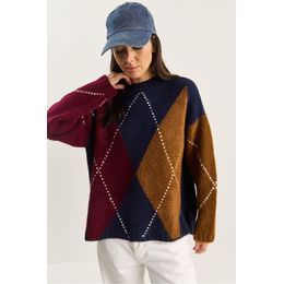 Oversized Strickpullover mit Diamantmuster