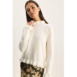 R&uuml;schengestrickter Halbturtleneck-Pullover mit Kn&ouml;pfen