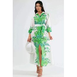 Blumenkleid mit G&uuml;rtel in Midi-L&auml;nge