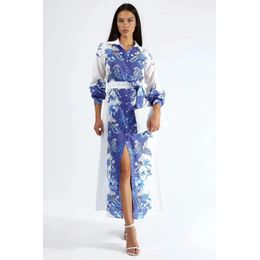 Blumenkleid mit G&uuml;rtel in Midi-L&auml;nge