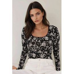 Bedrucktes Slim Fit Rundhals-Top