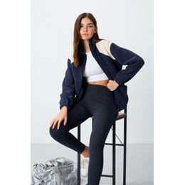 Oversized Farbblock Halb-Rei&szlig;verschluss Sweatshirt