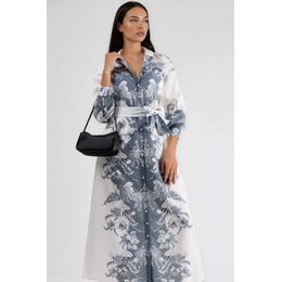 Blumenkleid mit G&uuml;rtel in Midi-L&auml;nge