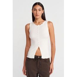 &Auml;rmelloser gerippter Knopf-Cardigan