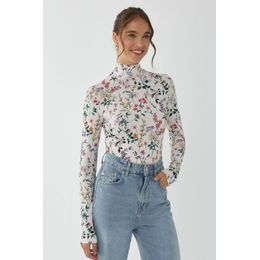 Blumenmuster Langarmpullover