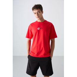 &Uuml;bergro&szlig;es Logo-Print Rundhals-T-Shirt