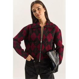 Dicker Jacquard-Strickcardigan mit Rei&szlig;verschluss