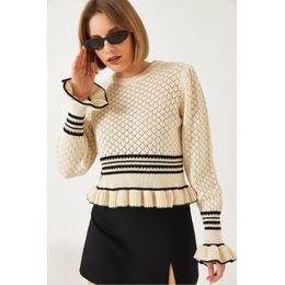 Rippstrick-Baklava-Muster Rundhals-Crop-Pullover
