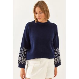 Crew-Neck-Jacquard-Strickpullover mit Stickerei