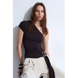 Schlanke Passform Off-Shoulder-Jersey-Bluse mit Bindeschn&uuml;rung