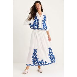 &Uuml;bergr&ouml;&szlig;e V-Ausschnitt Besticktes 3/4-Arm Shirt und Weite Bein Hose Set
